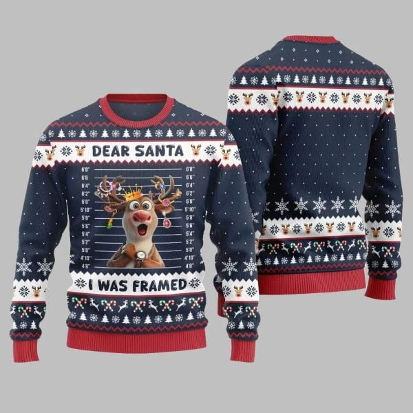 2025 Christmas Reindeer Dear Santa I Was Framed Ugly Christmas Sweater ...