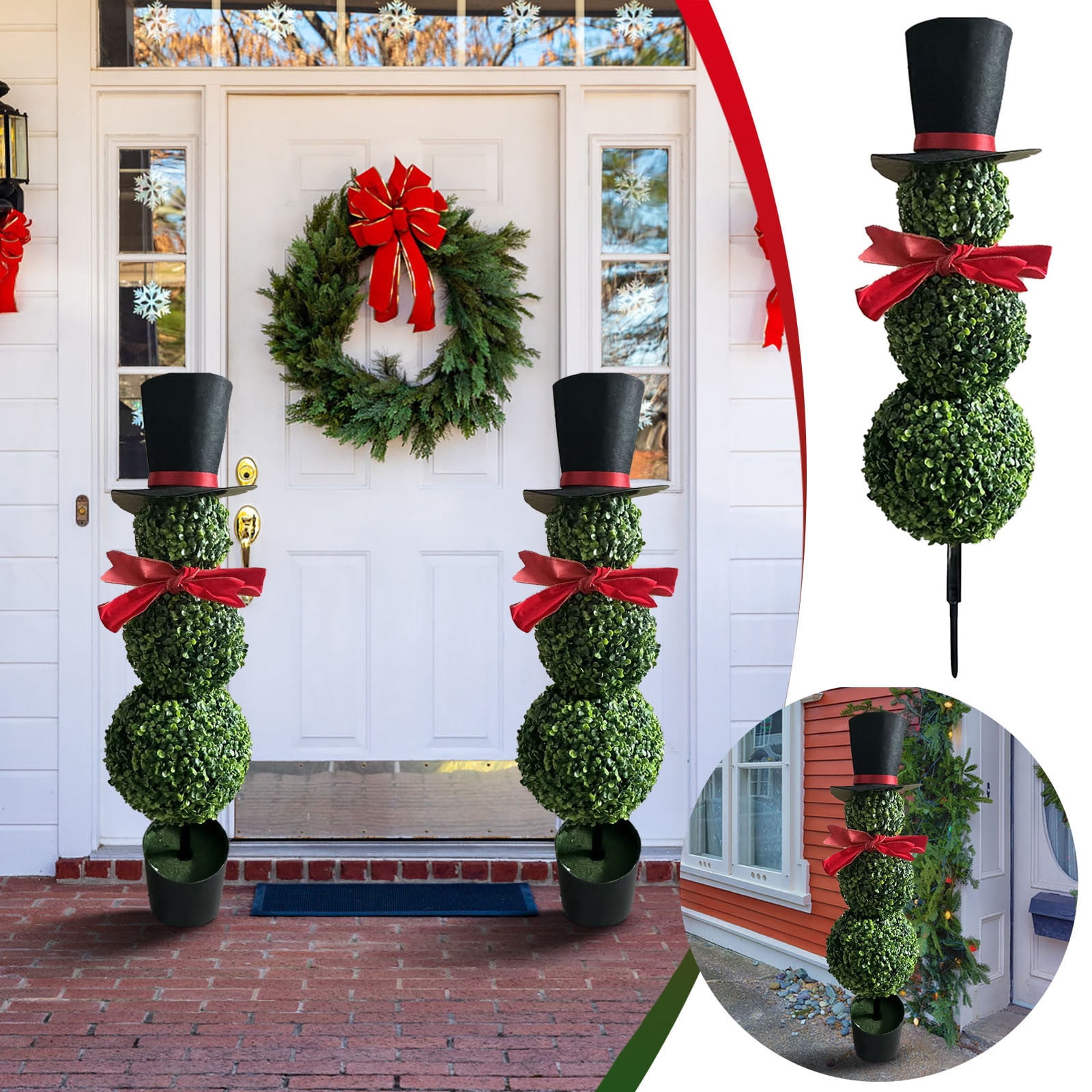 2025 Christmas Snowman Topiary Stake Outdoor, 31.5In Artificial Snowman ...