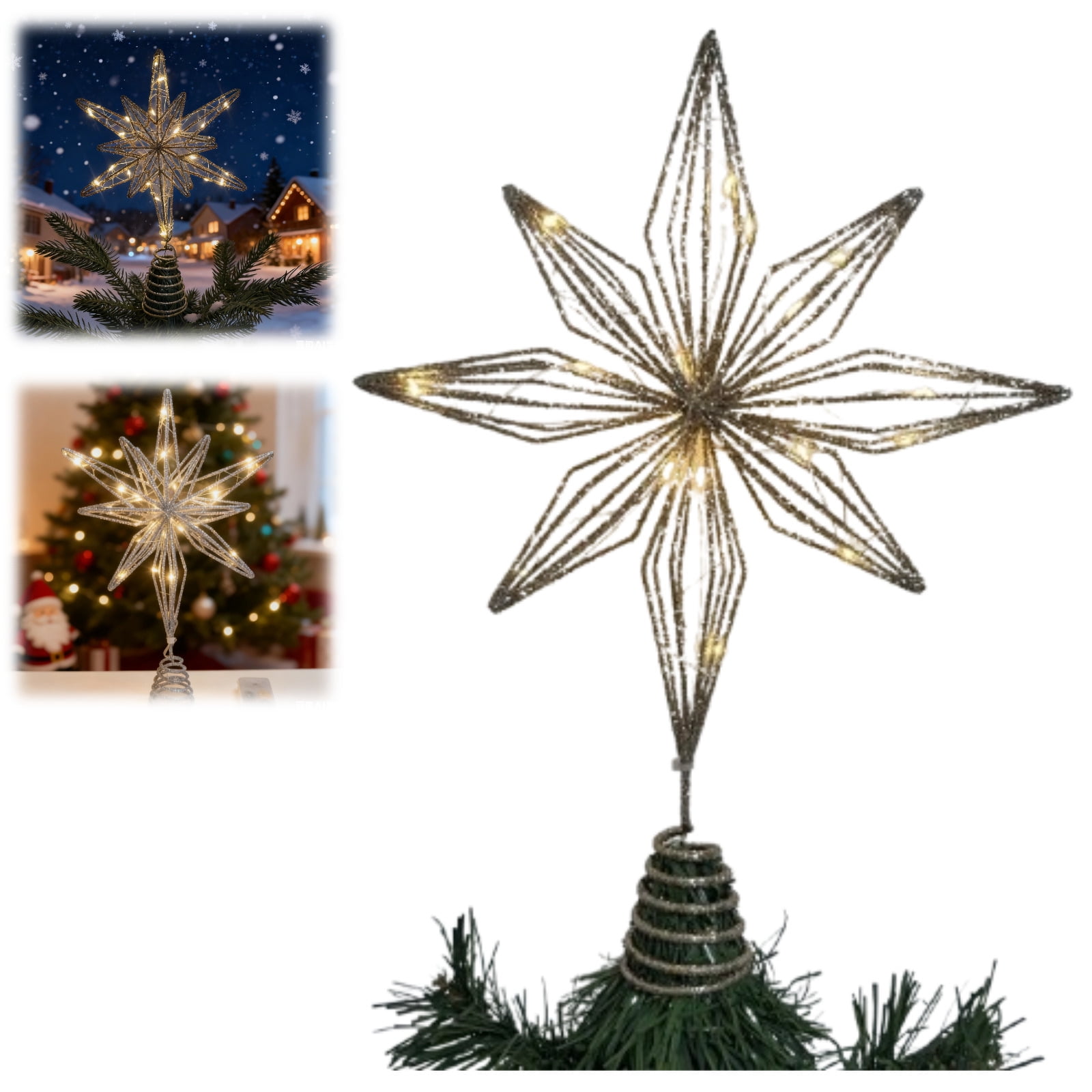 2025 Christmas Tree Topper Star, Glitter Tree Toppers with Lighted, 20 ...