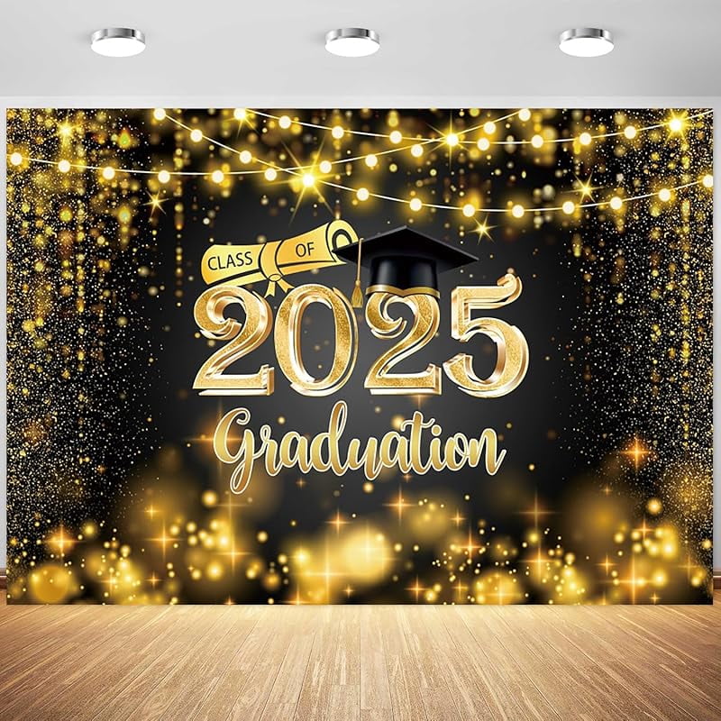 2025 Class Graduation Backdrop Black and Gold Photography Background ...