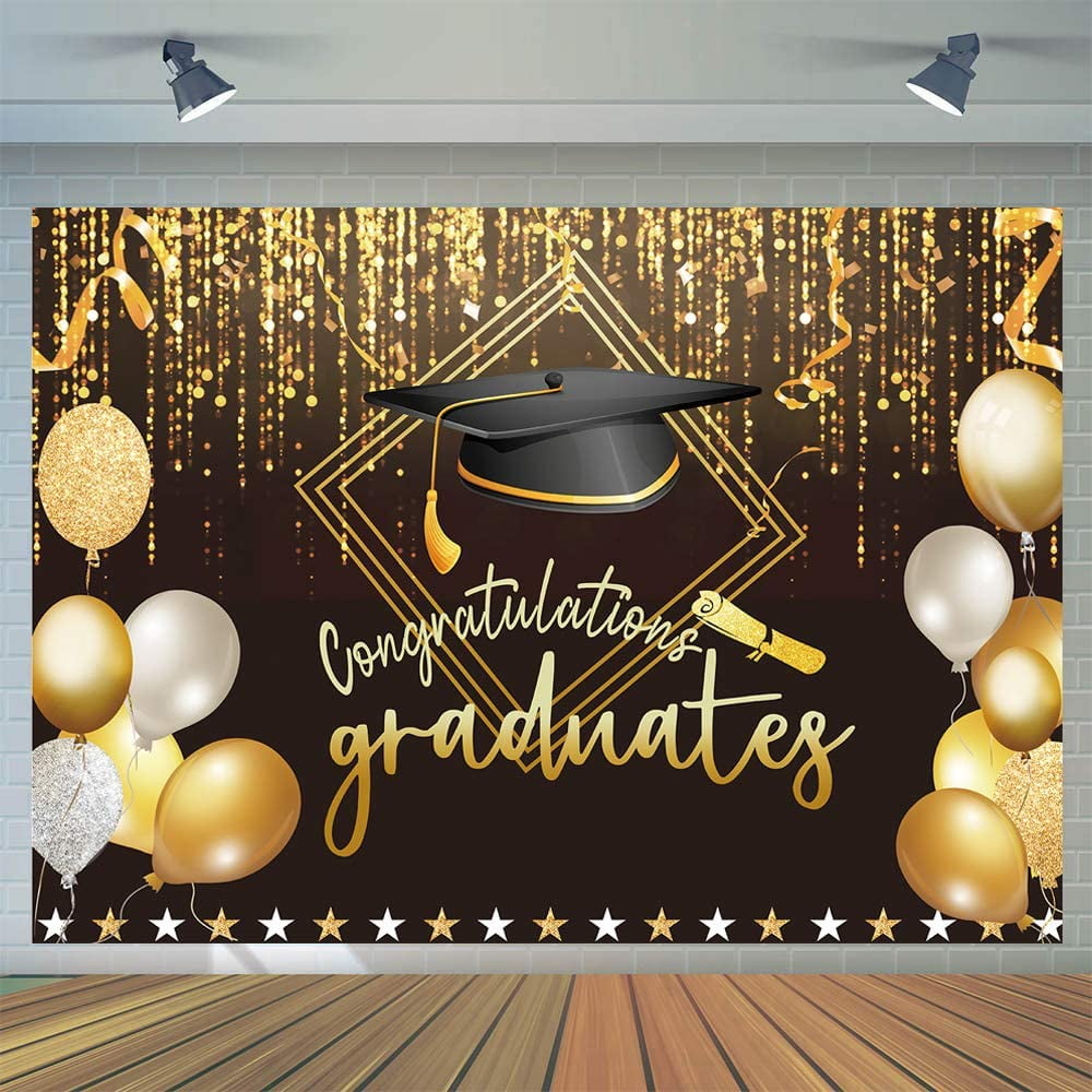 2025 Class Graduation Photography Backdrop Black and Gold Bachelor Cap ...