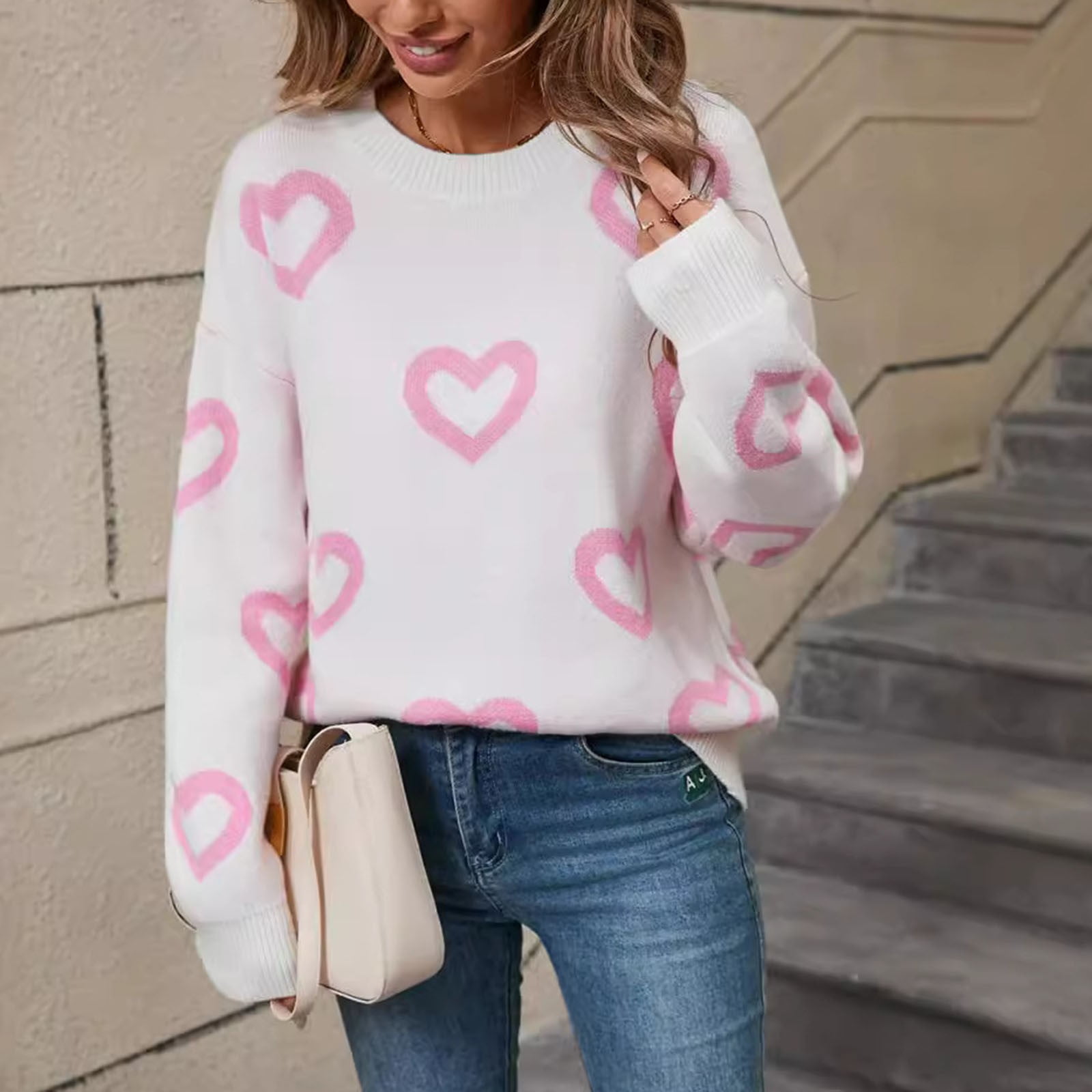 2025 Clearance, Heart Sweater for Women，Cute Pink Valentines Sweater ...