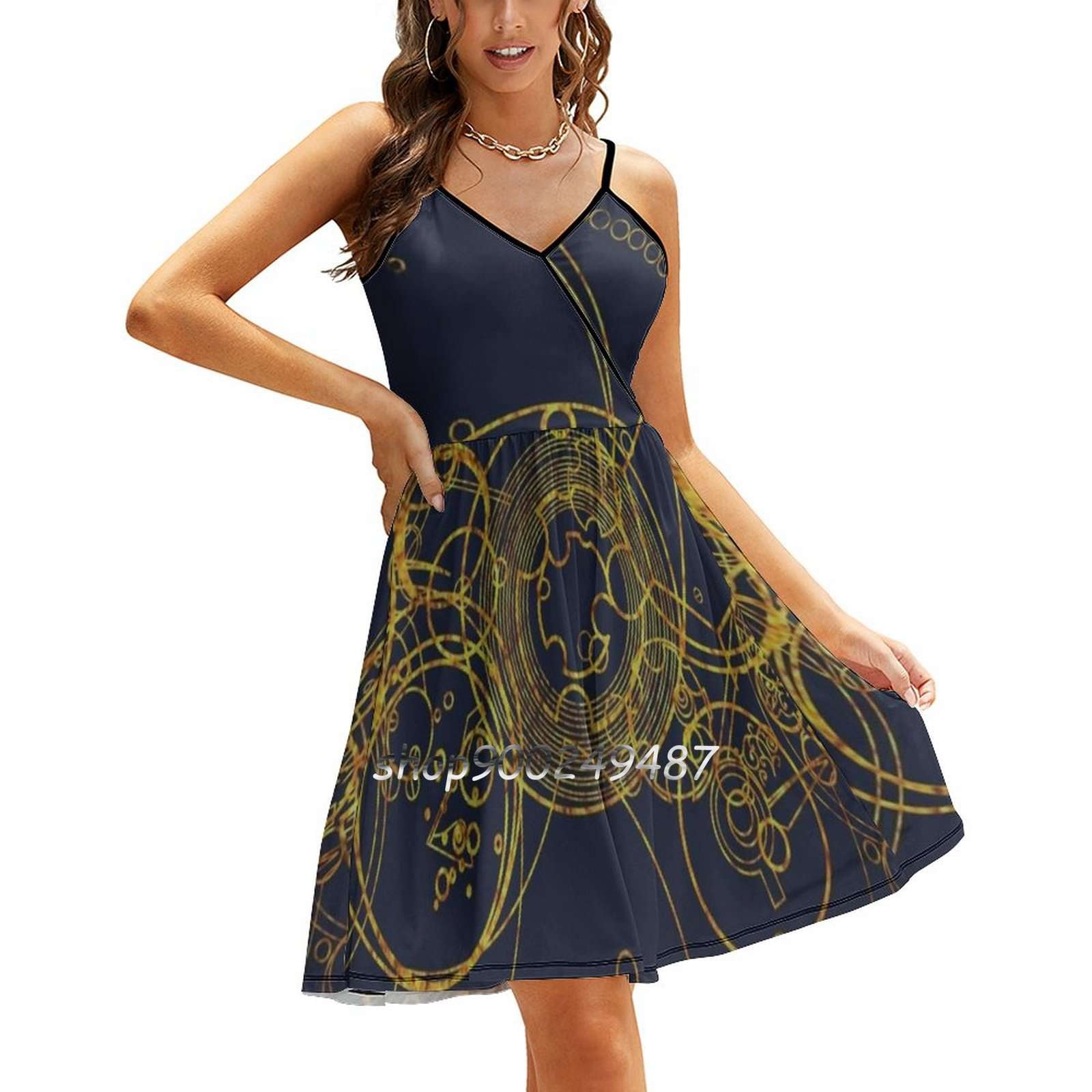 2025 Clockwork Writing ( Plain Background ) Flare Dress Square Neck ...