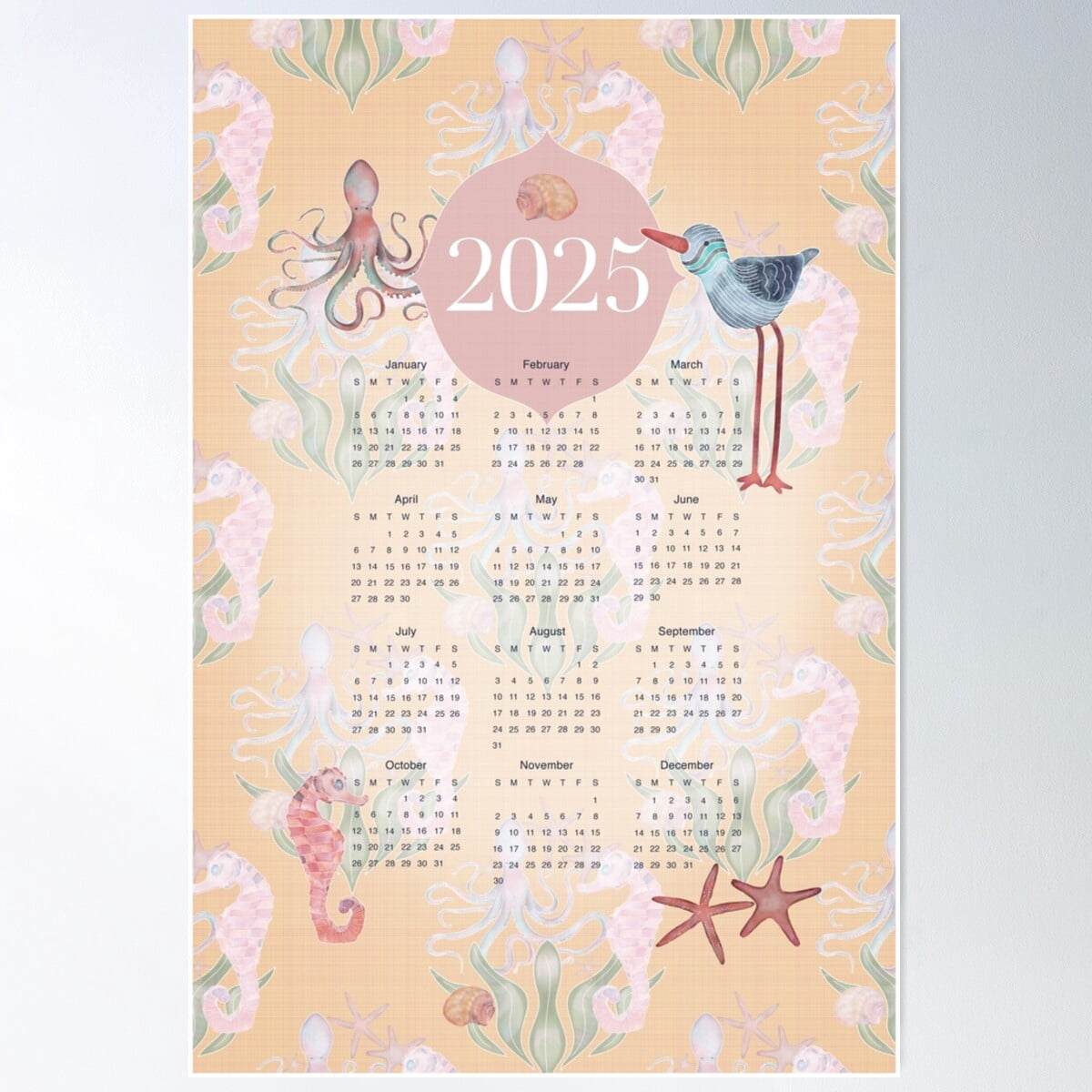 2025 Coastal Dream Calendar - Ocean-Themed Wall Art With Seahorses ...