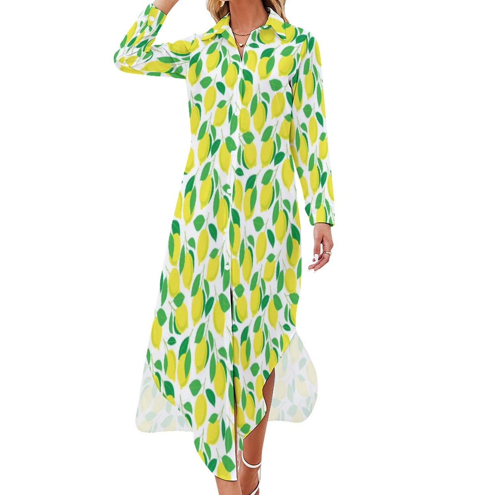 2025 Colorful Fruit Print Casual Dress Orange Lemon Street Fashion ...