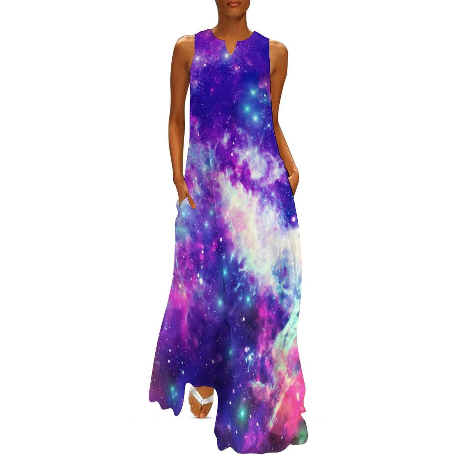 2025 Colorful Galaxy Dress Green and Blue Modern Maxi Dress Aesthetic ...