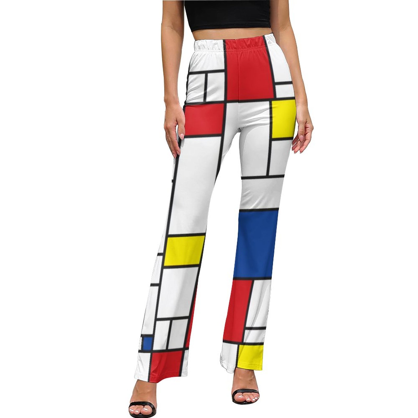 2025 Colorful Geometry Casual Pants Women Watercolor Square Slim Aesthetic Flare Pants Summer ...