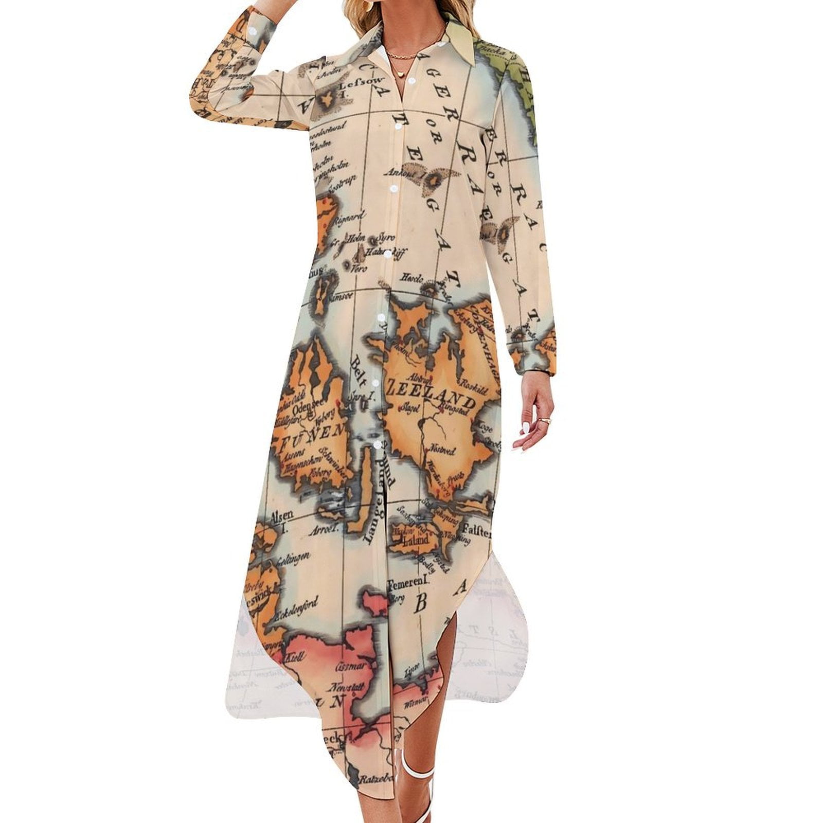 2025 Colorful World Map Chiffon Dress Map Of The World Elegant Dresses ...