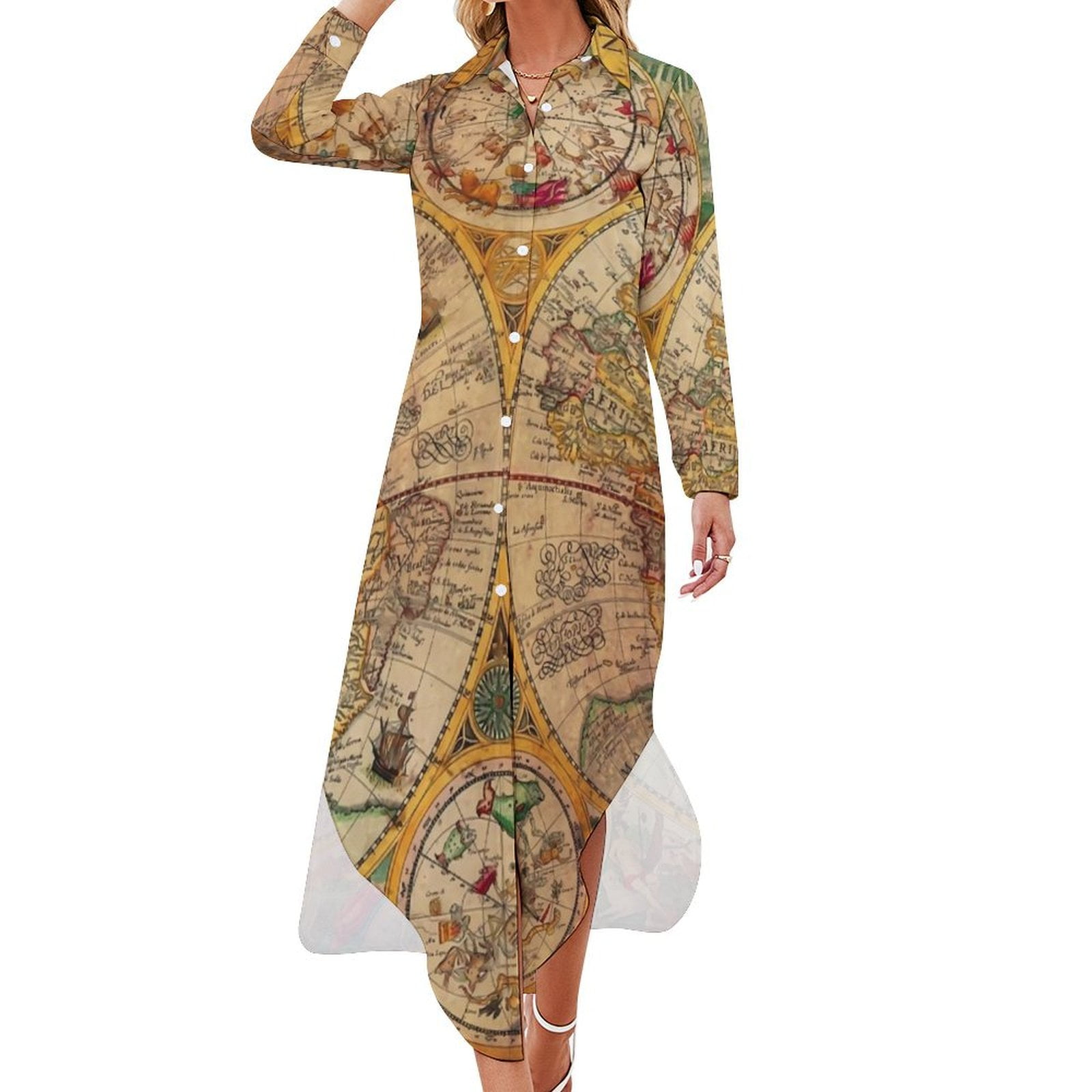 2025 Colorful World Map Chiffon Dress Map Of The World Elegant Dresses ...