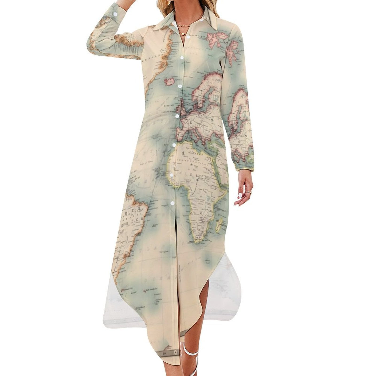 2025 Colorful World Map Chiffon Dress Map Of The World Elegant Dresses ...