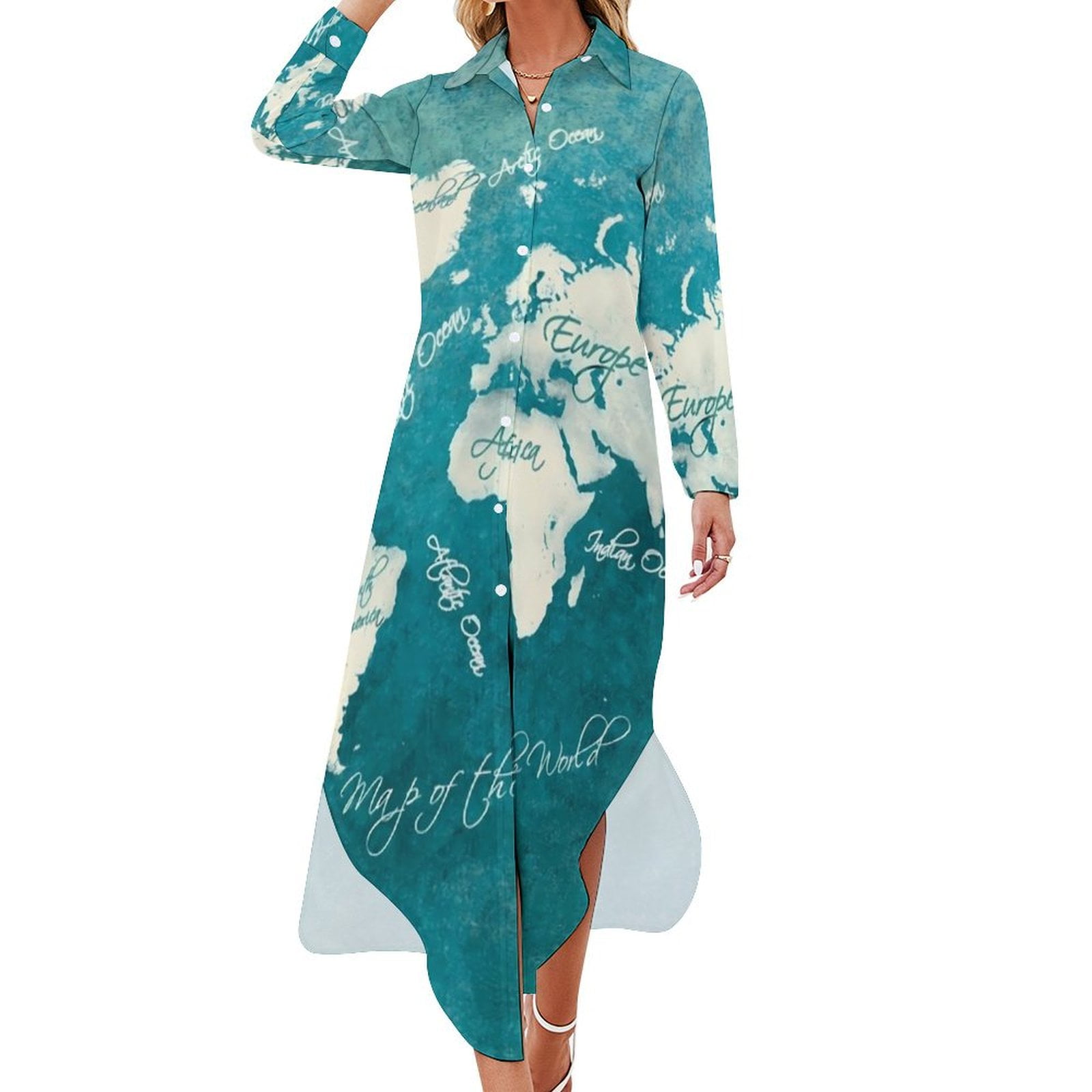 2025 Colorful World Map Chiffon Dress Map Of The World Elegant Dresses ...