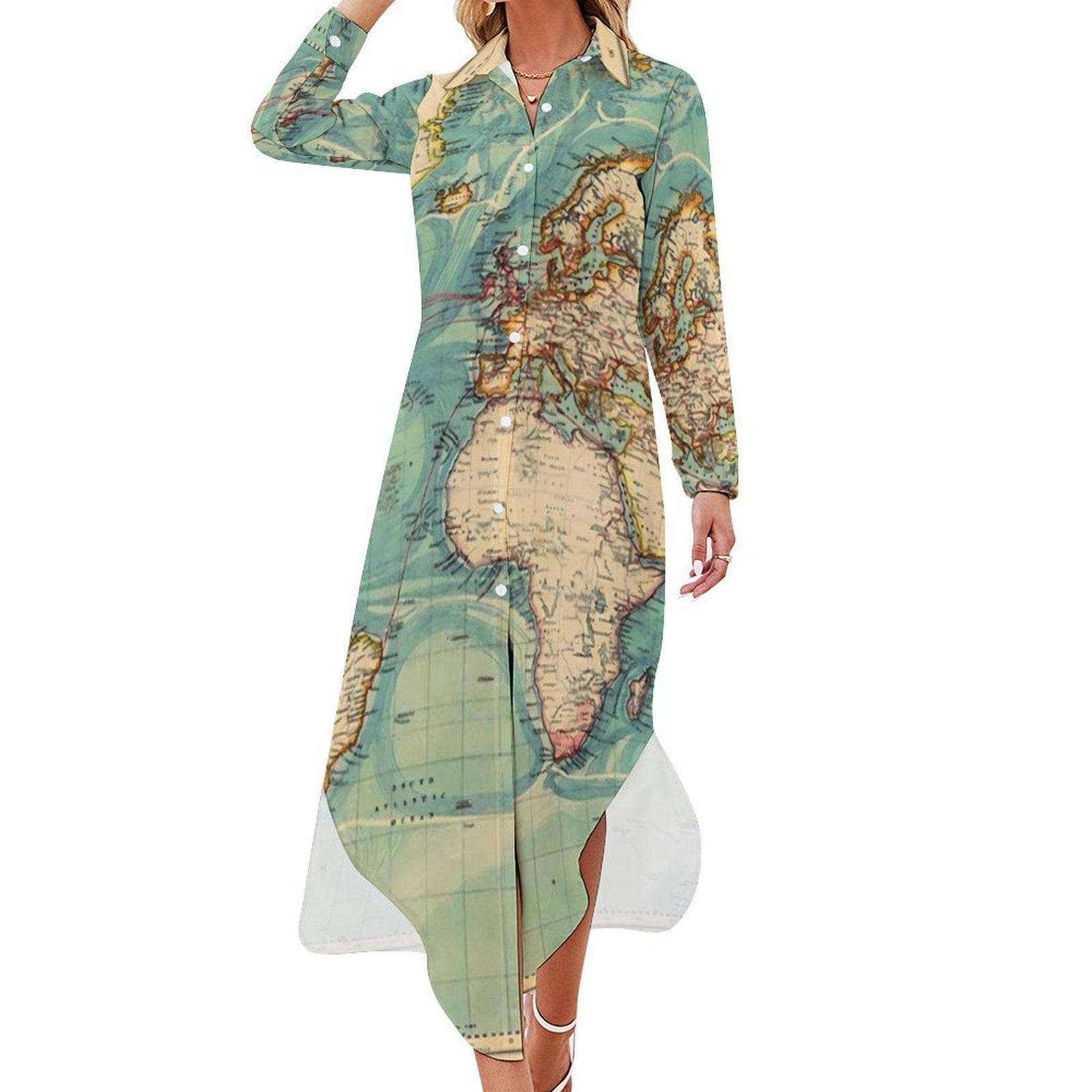 2025 Colorful World Map Chiffon Dress Map Of The World Elegant Dresses ...
