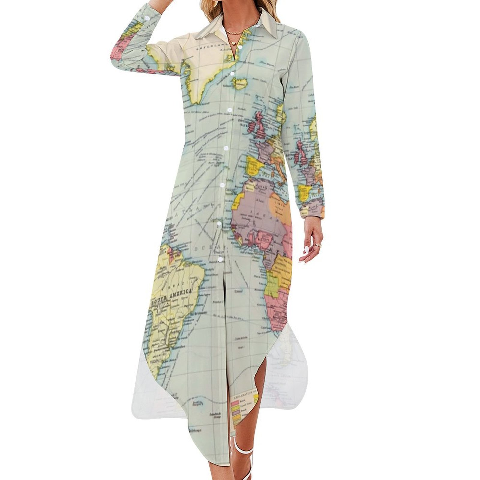 2025 Colorful World Map Chiffon Dress Map Of The World Elegant Dresses ...