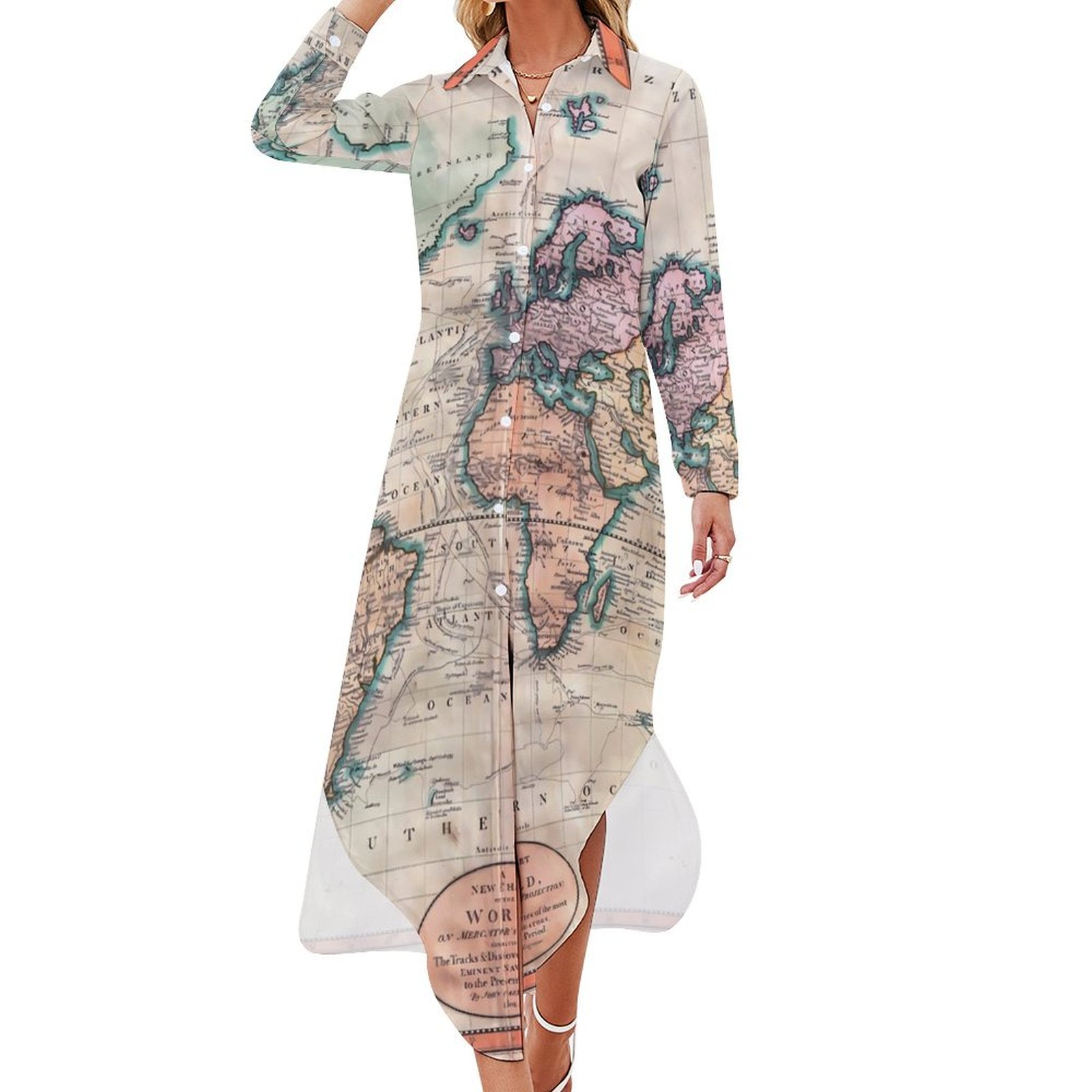 2025 Colorful World Map Chiffon Dress Map Of The World Elegant Dresses ...