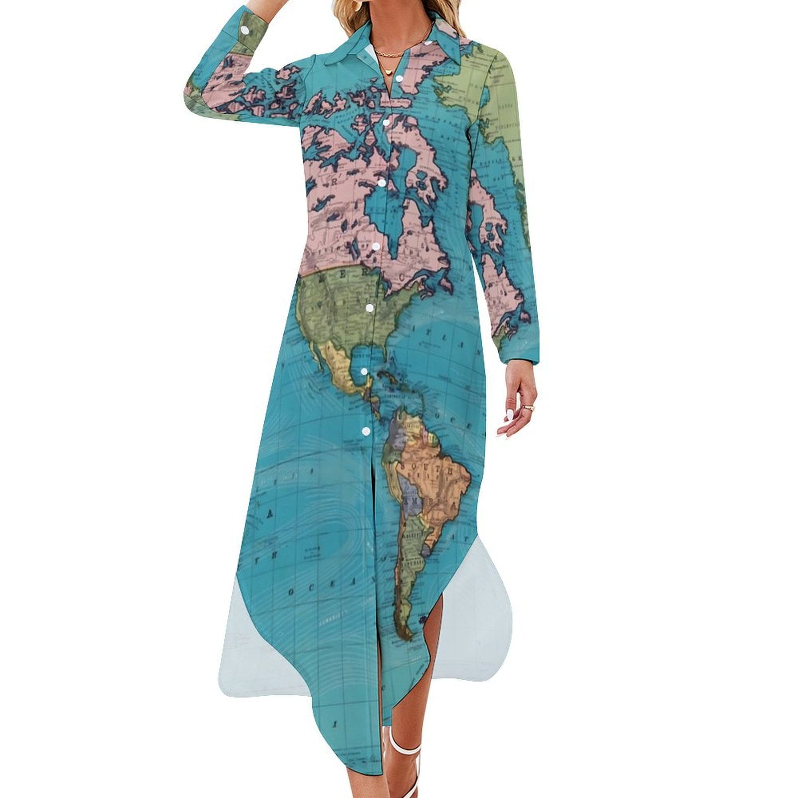 2025 Colorful World Map Chiffon Dress Map Of The World Elegant Dresses ...