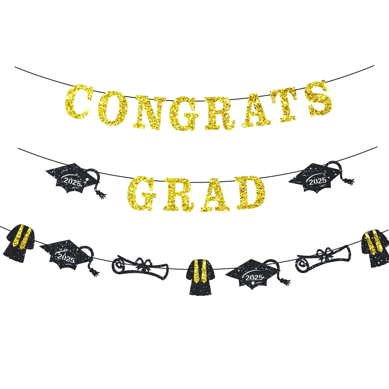 2025 Congrats Grad Banner IFF17 Decorations Gold Glitter Class of 2025 ...