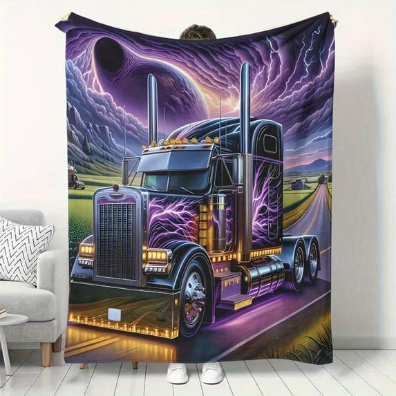 2025 Cool Themed Truck Fleece Blanket - Soft Digital Print, Cozy Gift ...