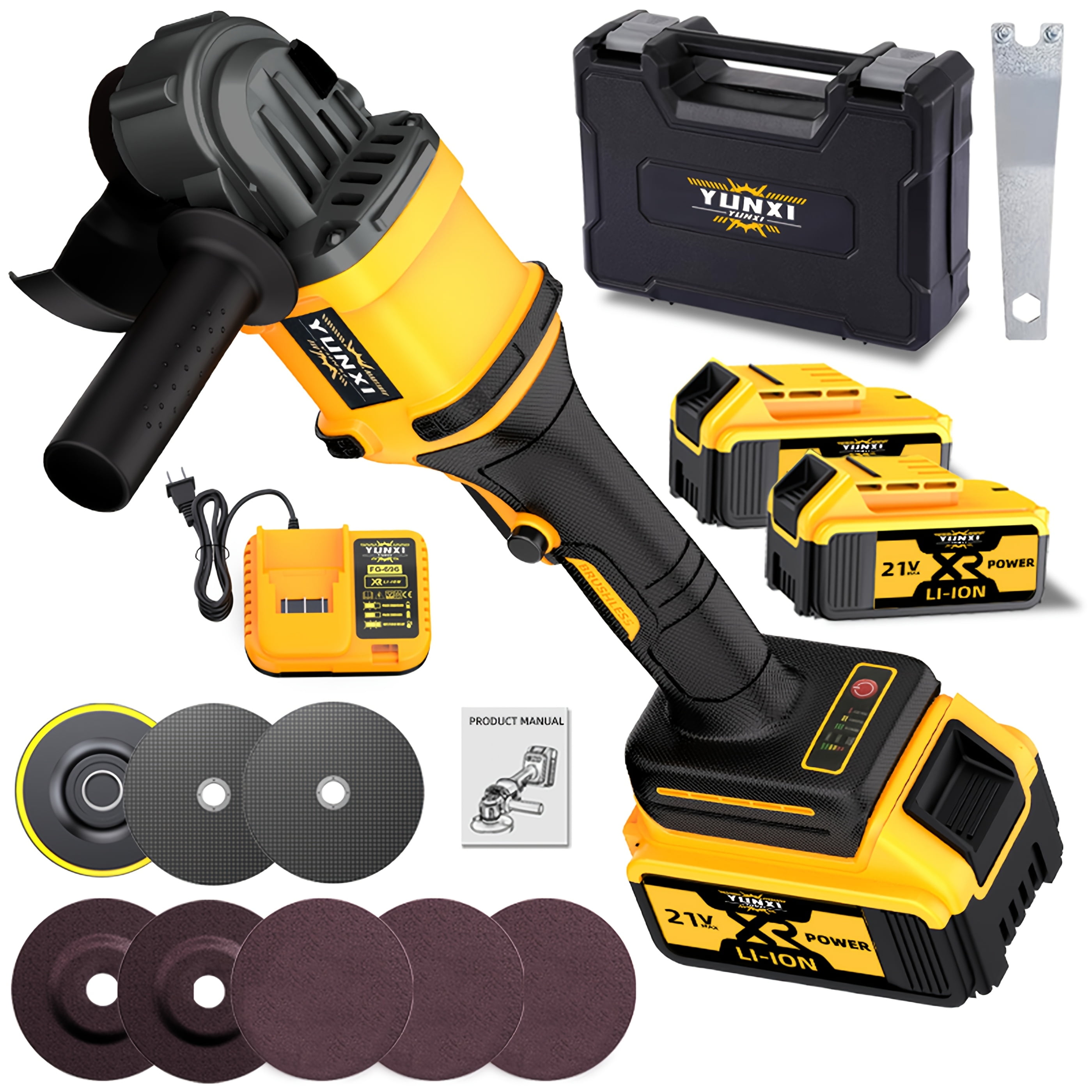 2025 Cordless Angle Grinder & Polisher with 2 Batteries, Fast Charger ...