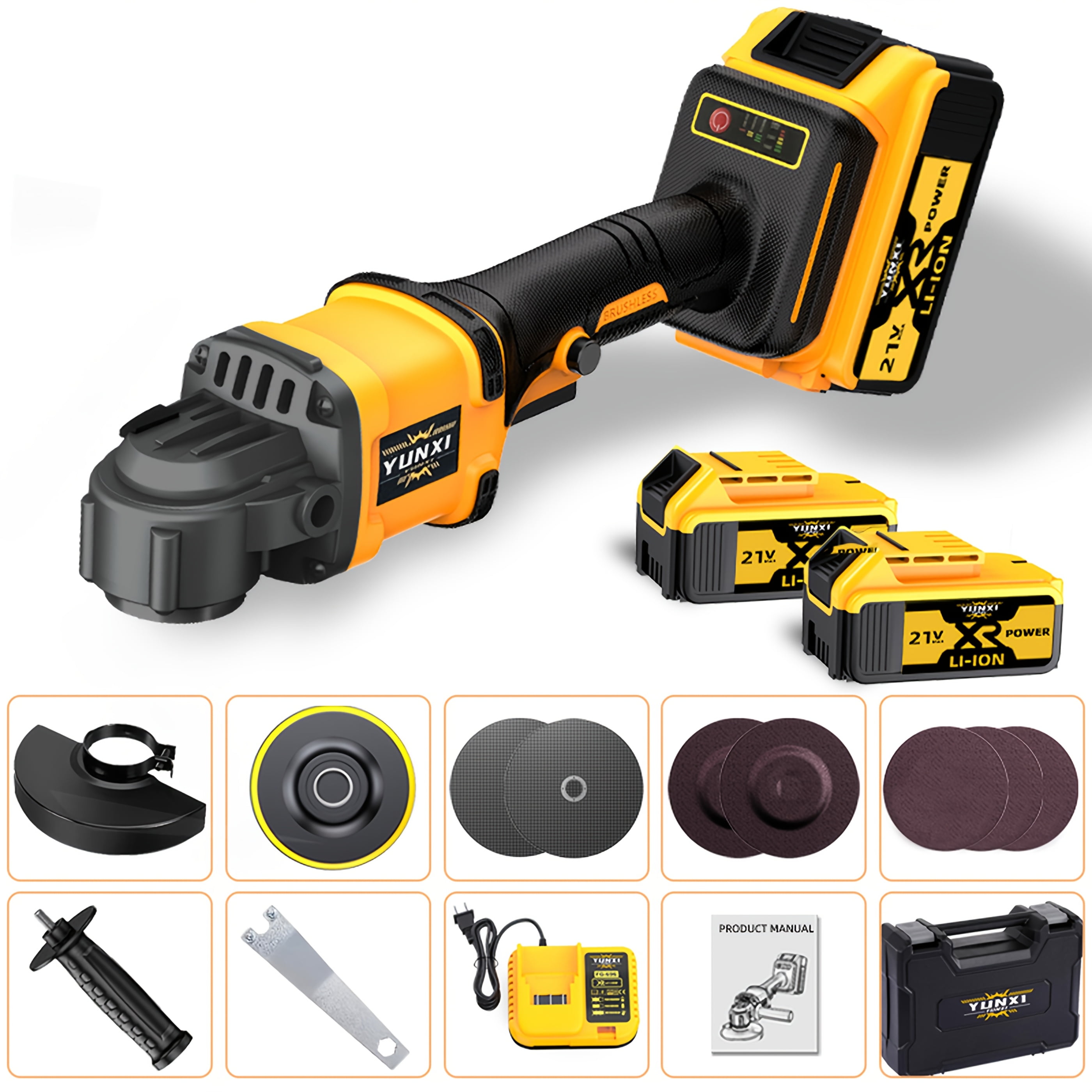 2025 Cordless Angle Grinder & Polisher with 2 Batteries, Fast Charger ...