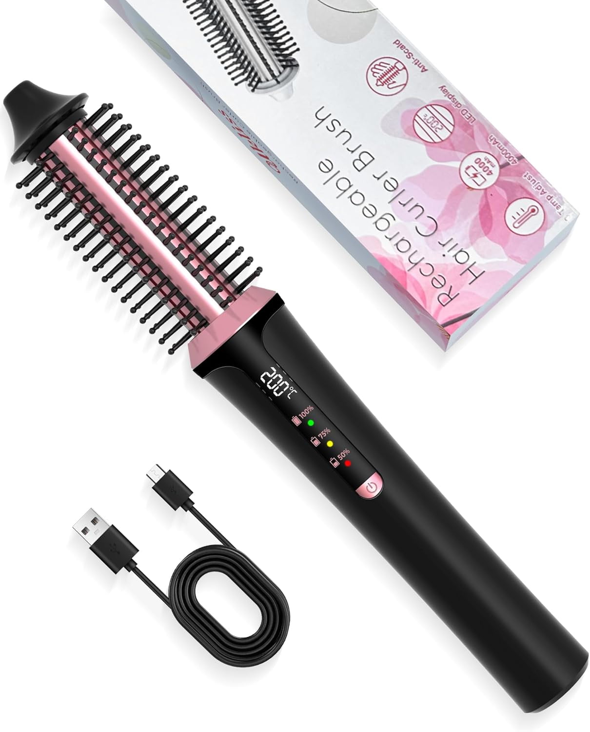 2025 Cordless Curling Iron Rechargeable, 4000 mAh USB Thermal Brush ...