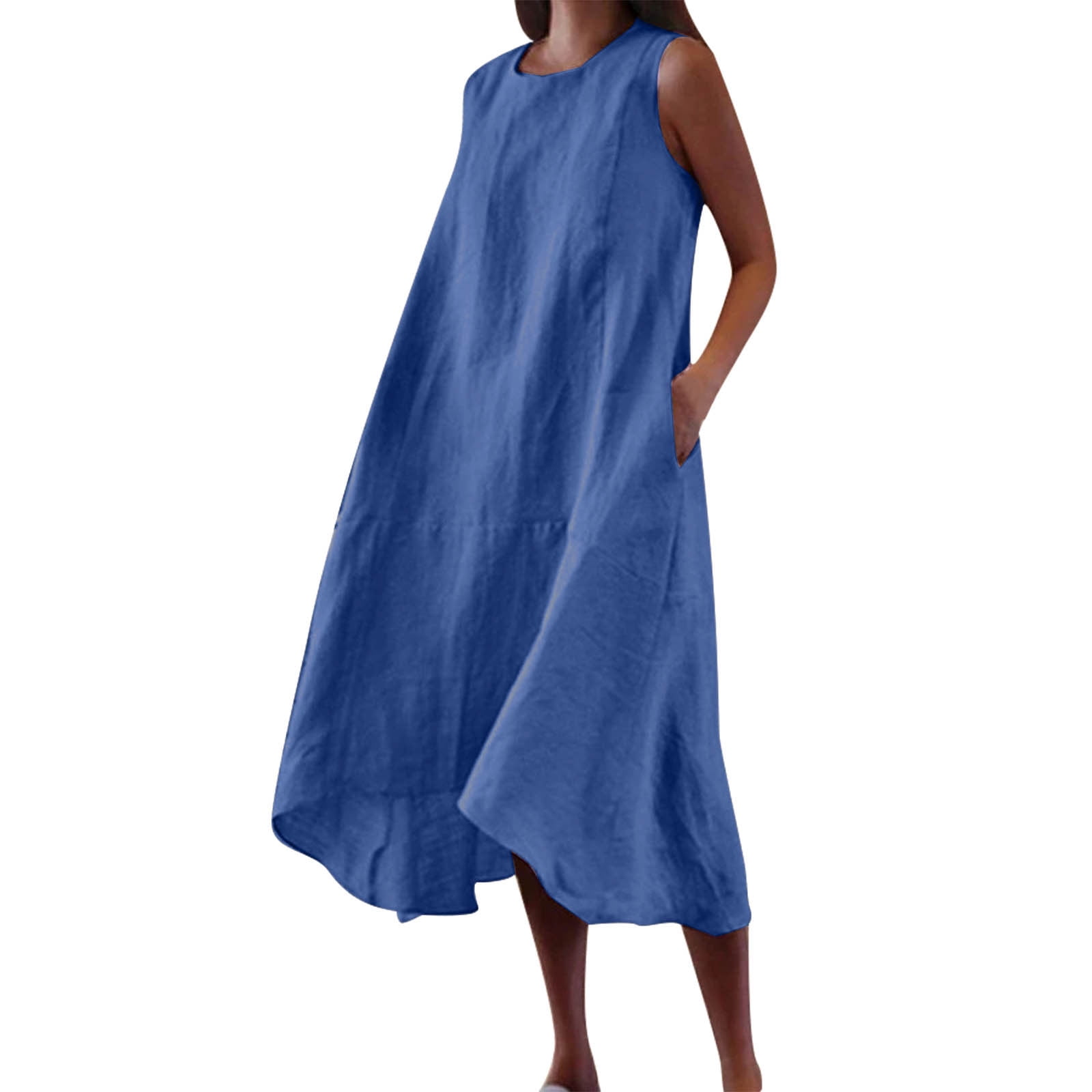 2025 Cotton Linen Dress for Women Casual Baggy Sleeveless Round Ncek ...