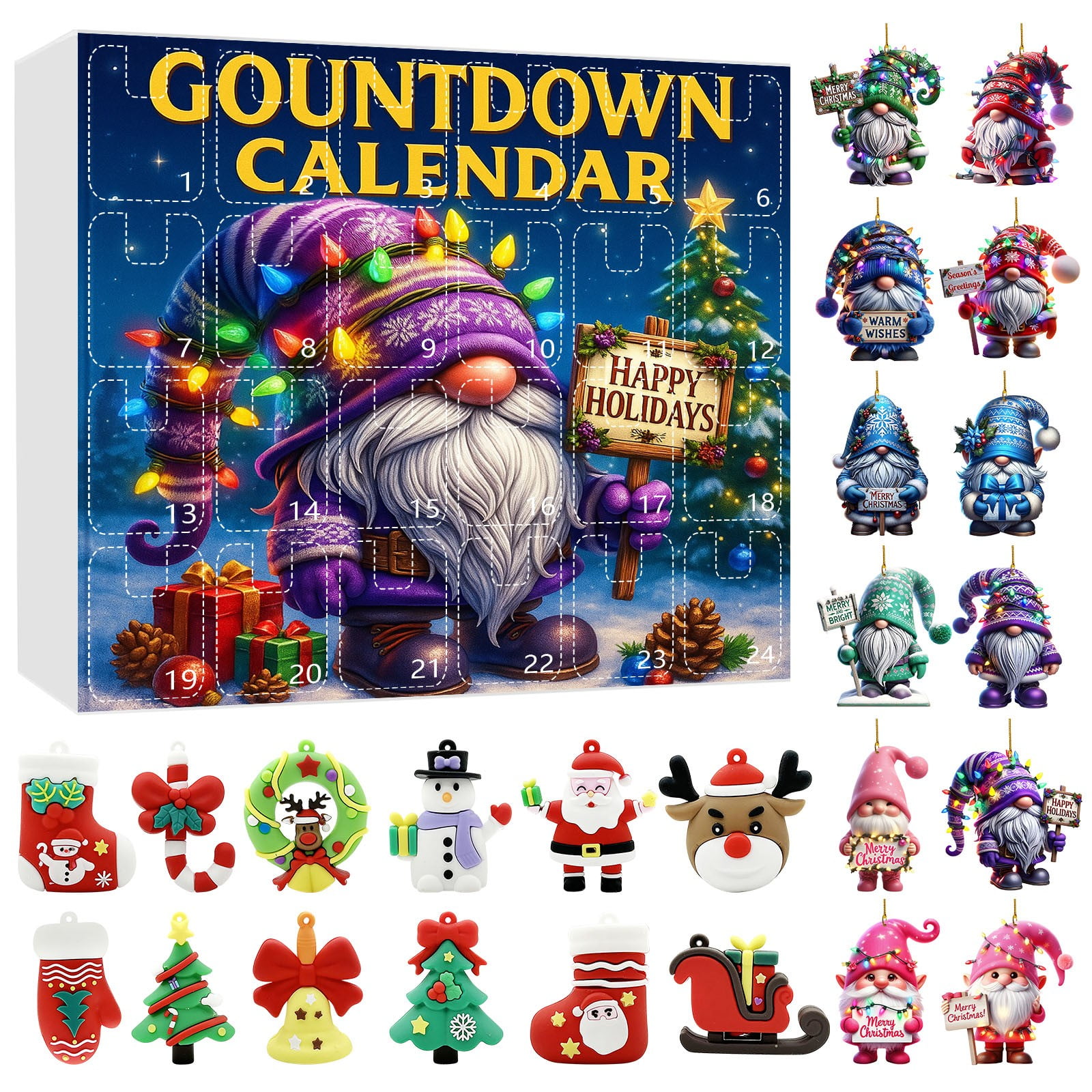 2025 Countdown Advent Calendar 2D/3D Keychain 24 Piece Hanging Surprise ...