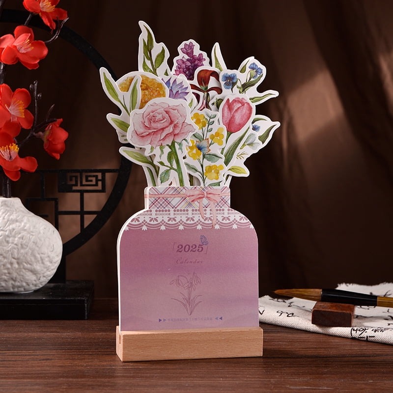 2025 Creative Flower Desk Calendar, Vase Shaped New Year Monthly ...