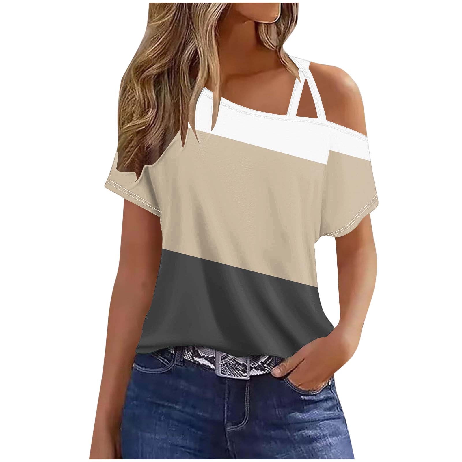 2025 Criss-Cross One Shoulder Tops Womens Sexy Cold Shoulder Shirts ...