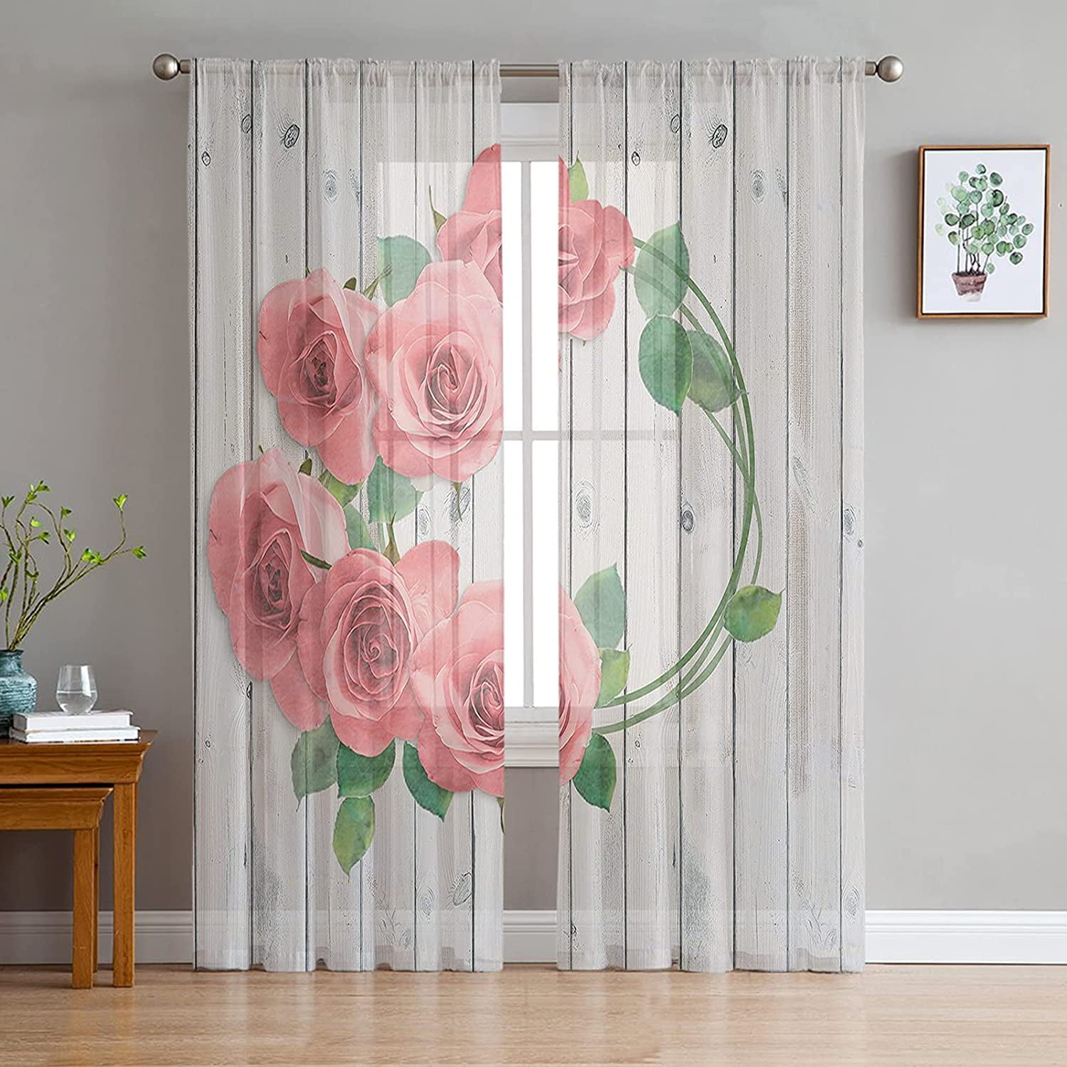 2025 Curtains Floral Tulle Voile Sheer Window for Kitchen/Bedroom ...