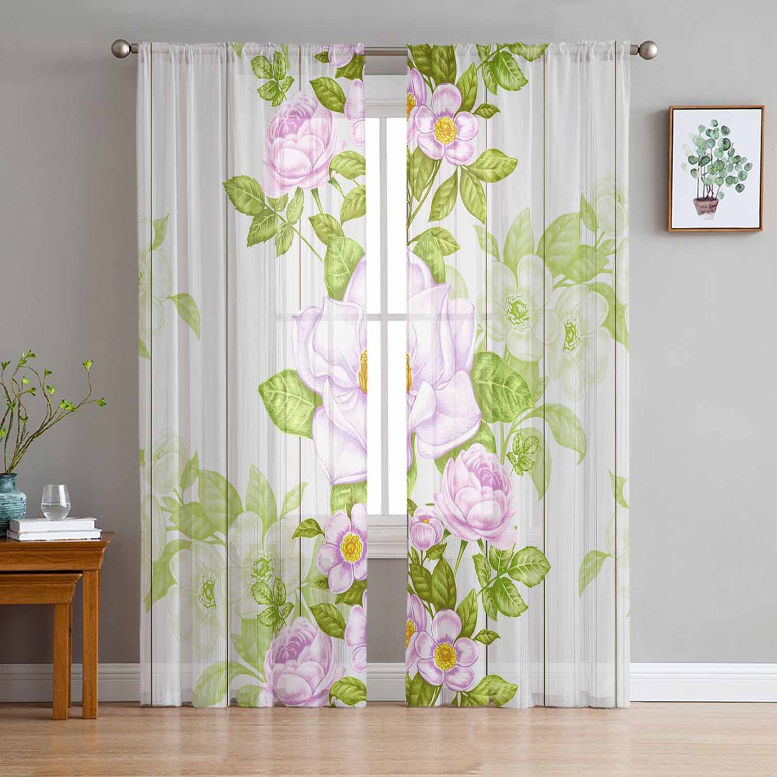 2025 Curtains Floral Tulle Voile Sheer Window for Kitchen/Bedroom ...