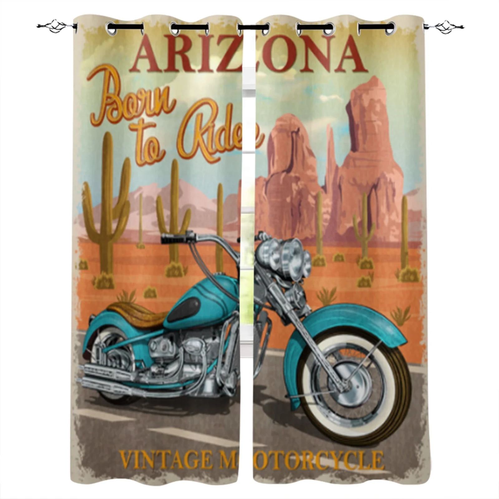 2025 Custom Retro New York Motorcycle Window Curtain For Living Room ...
