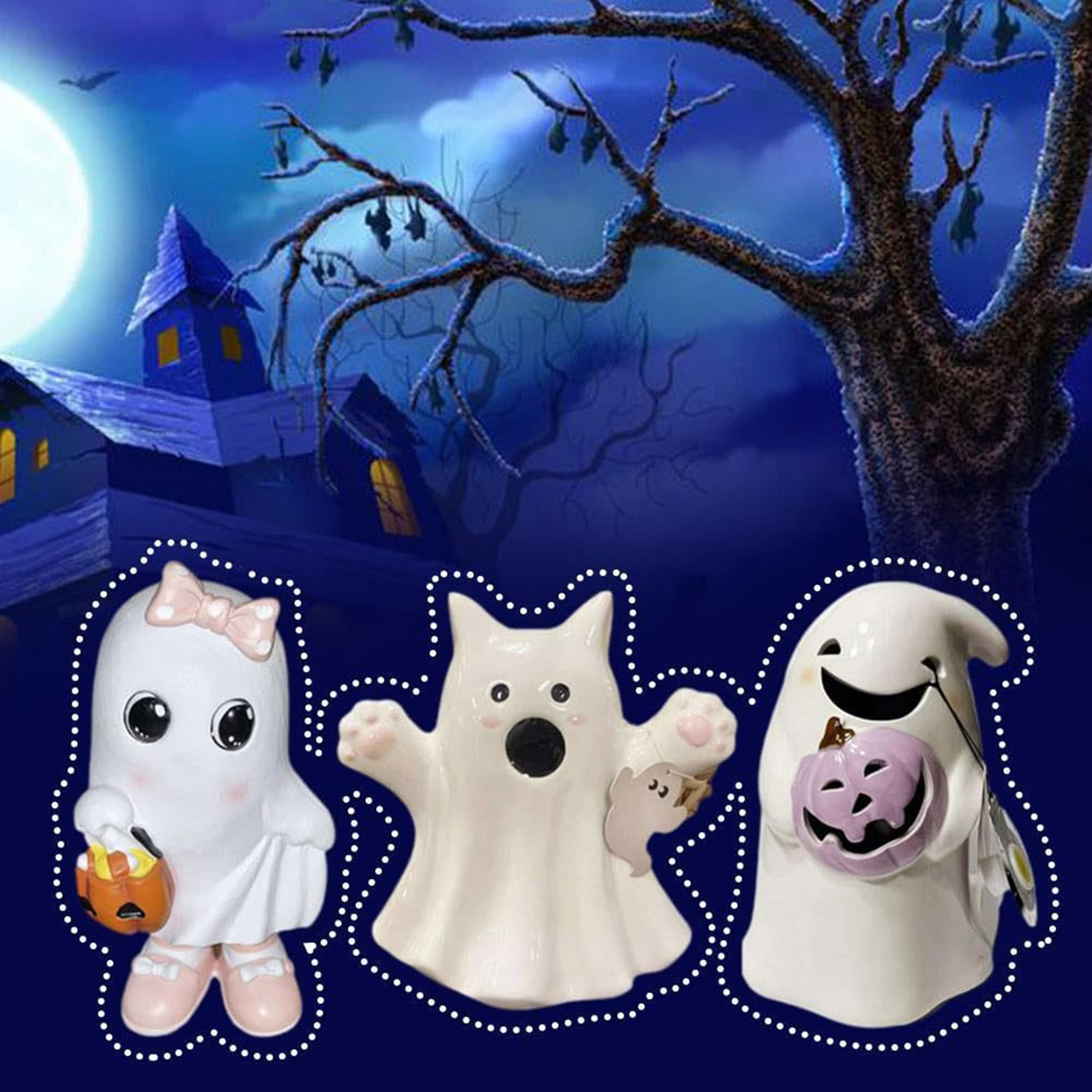 2025 Cute Bow Ghost Statue, Funny Ghost Ghost Ornaments Cute Ghost ...