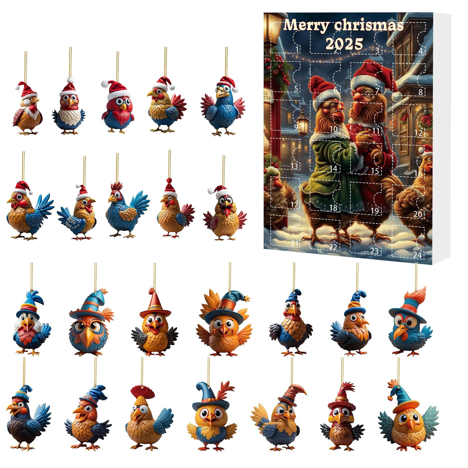 2025 Cute Cartoon Rooster Countdown Calendar 24 Piece 2D Acrylic ...