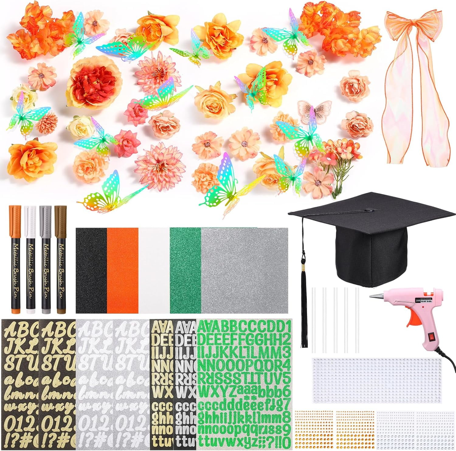 2025 DIY Graduation Cap Decoration Kits with Grad Cap,Glitter Cardstock ...