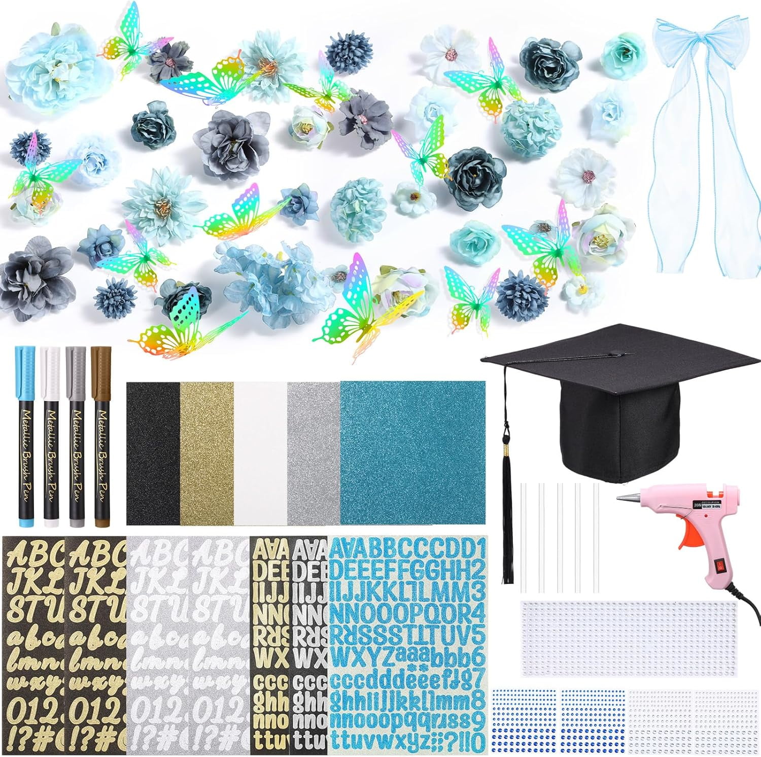 2025 DIY Graduation Cap Decoration Kits with Grad Cap,Glitter Cardstock ...