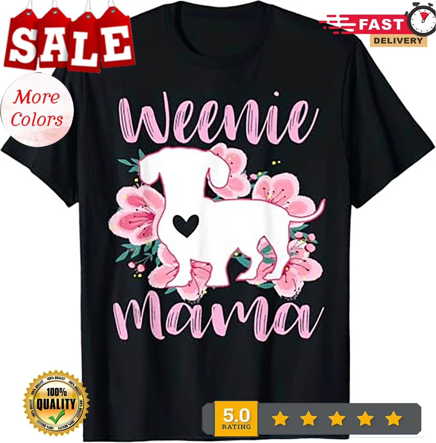 2025/Dachshund Mama Wiener Dog Pink Flowers Cute Weenie Mamï¿½ - Camiseta de regal - Walmart.com