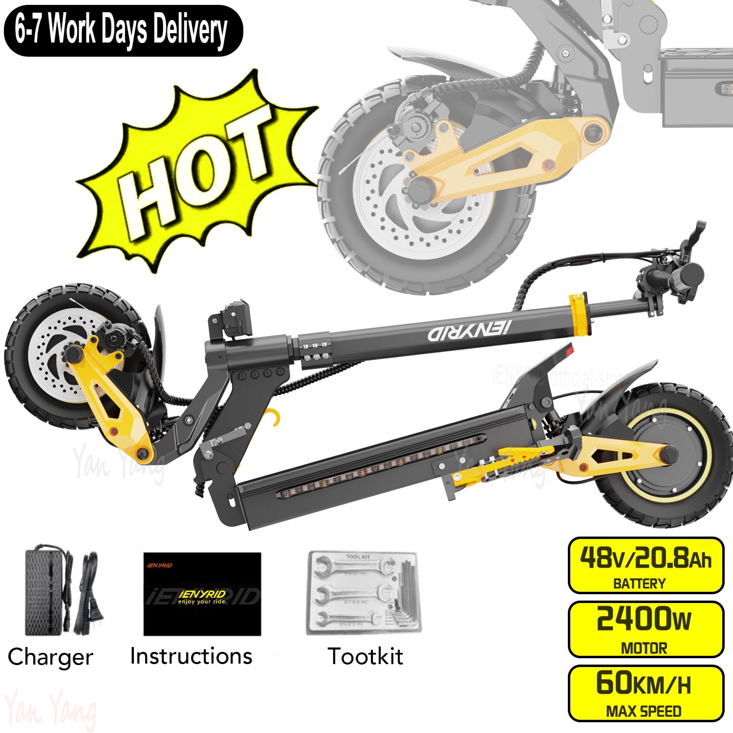 2025 Day Gift: 2400W Dual Motor E-Scooter, 38MPH(60km/h) & 60 KM Range, 10'' Tires, Foldable ...