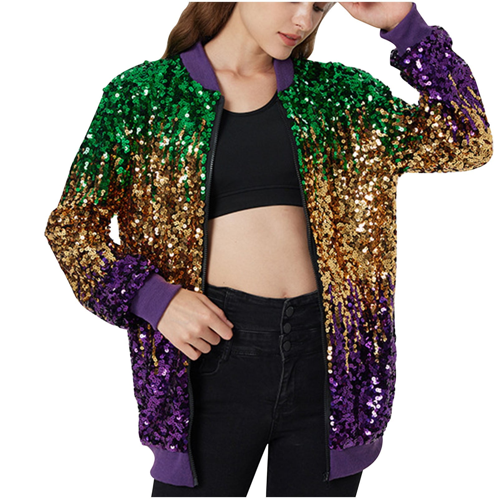 2025 Deals Miqool Women's Sparkly Sequin Jacket Glitter Shiny Casual ...