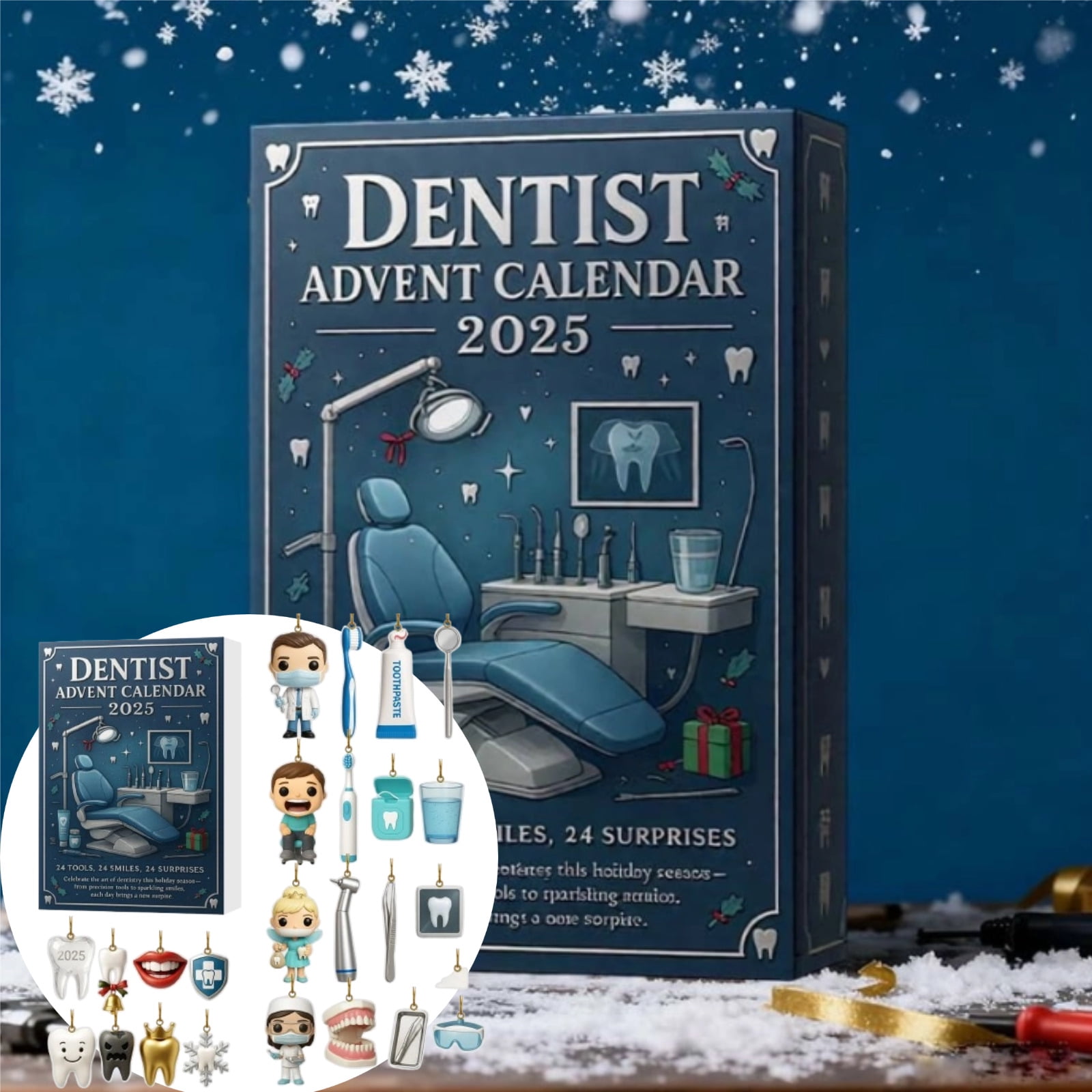 2025 Dentist Advent Calendar – 24 Days Christmas Countdown with Dental Ornaments, White to Black ...