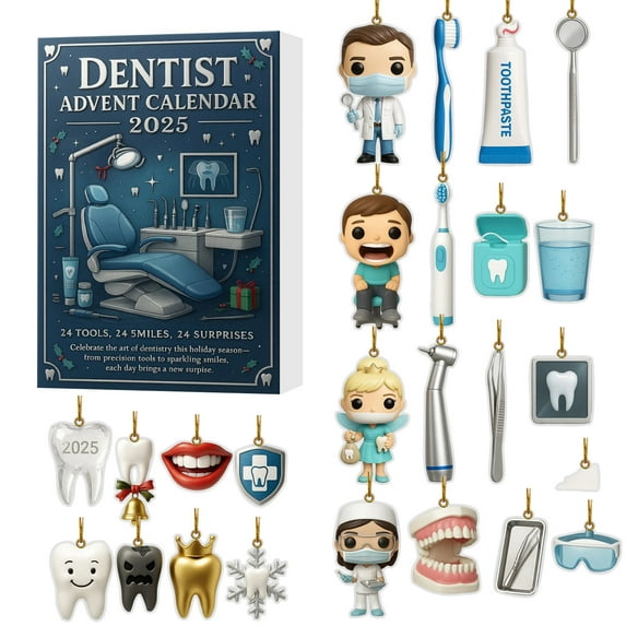 2025 Dentist Advent Calendar – 24 Days Christmas Countdown with Dental Ornaments, White to Black ...