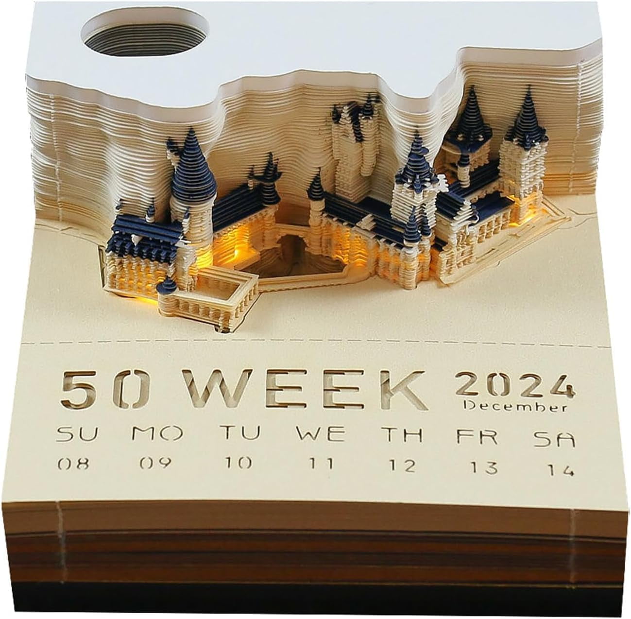 2025 Desk Calendar With LED Lights, Paper Carving 3D Castle Calendar ...