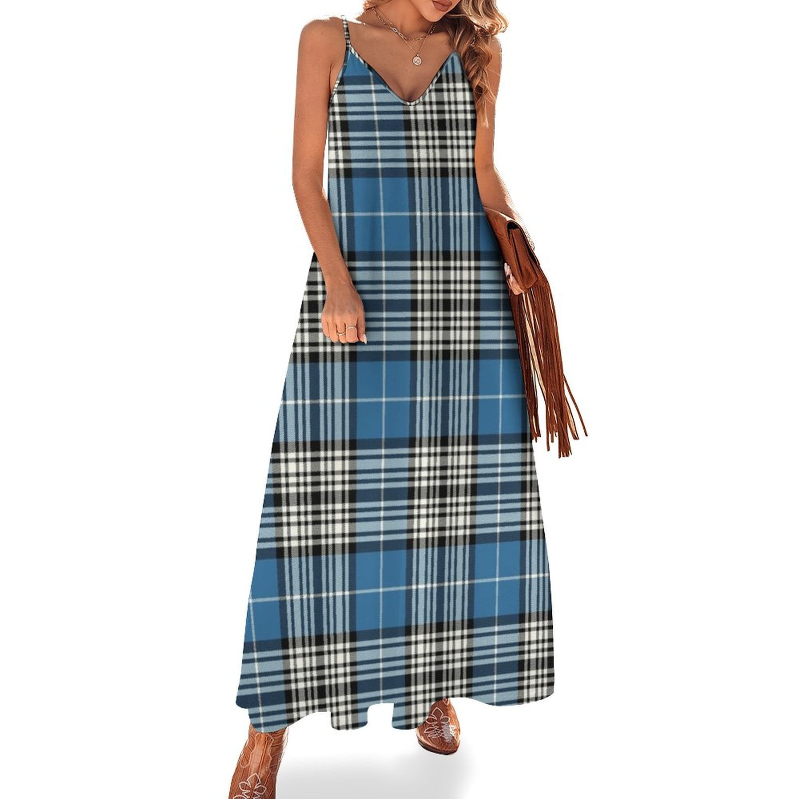 2025 Dress women's pretty and elegantes Womens Sleeveless Tartan Cute ...