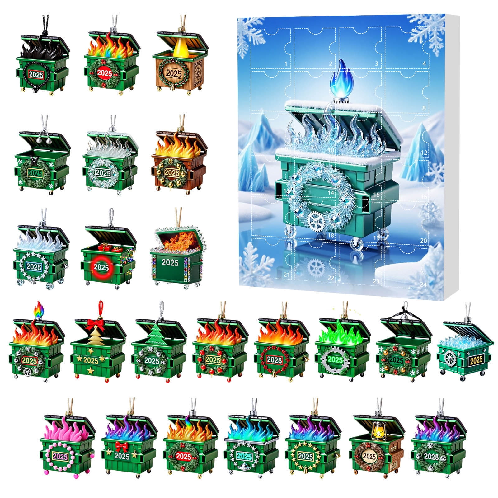2025 Dumpster Fire Advent Calendar with 24 Mini Dumpster Ornaments and ...