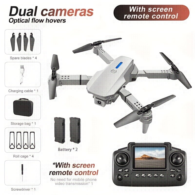 2025 E88 PRO MAX Screen Drone - 4K Dual Cameras, Obstacle Avoidance ...