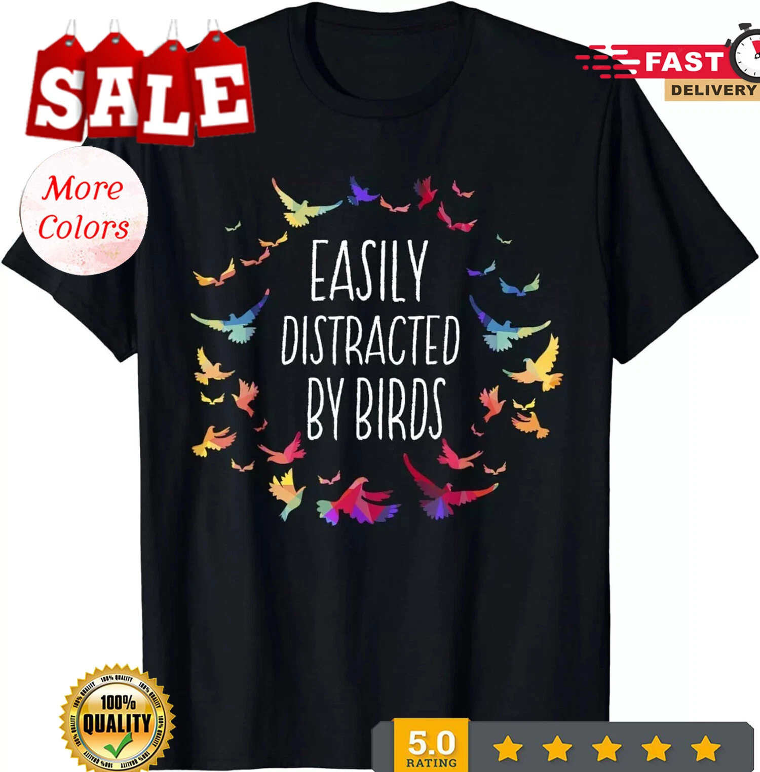 2025/Easily Distracted by Birds - Bird Lover Birder T-Shirt - Walmart.com