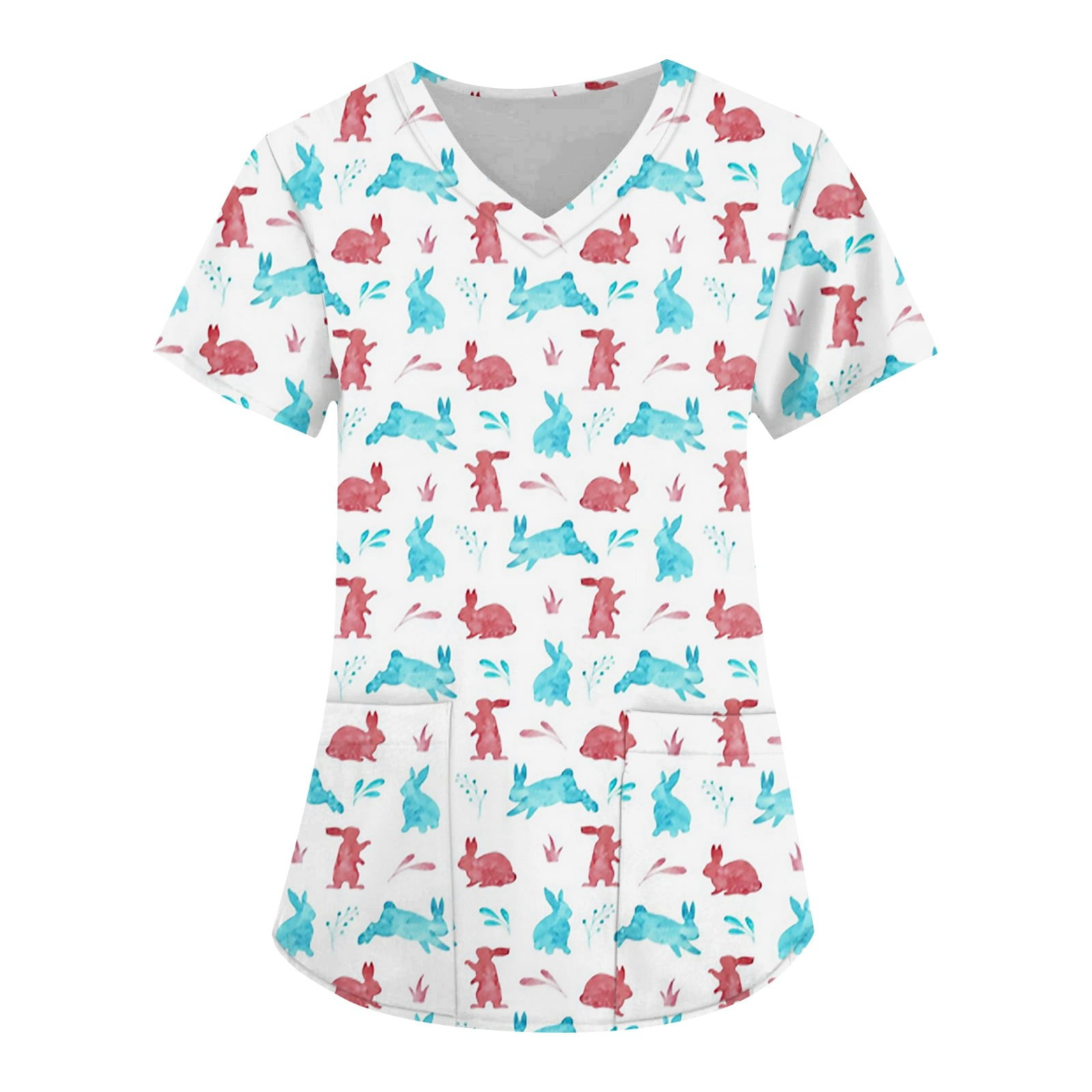 2025 Easter Caregiver Uniforms Workwears, Women's Stylish Printing Work Uniforms V-Neck Short ...