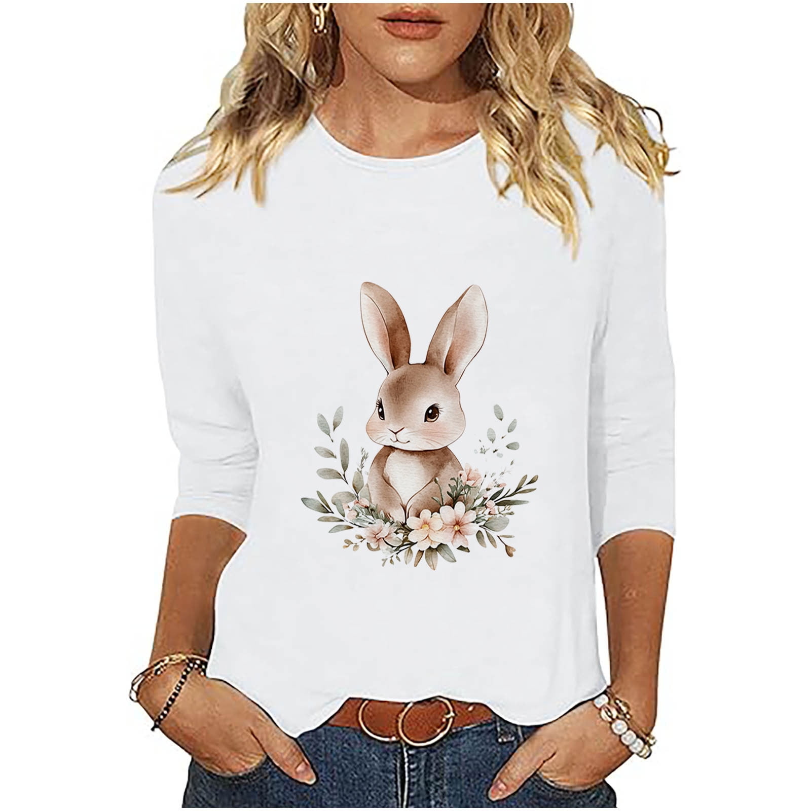 2025 Easter Day Shirts For Womens Funny Bunny Rabbit Graphic Tops Crew ...