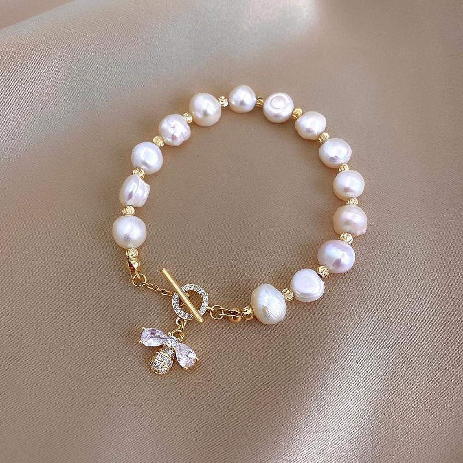 2025 Elegant Baroque Pearl String Bracelet For Woman Luxury Zircon Bee Pendant Bracelet Fashion ...