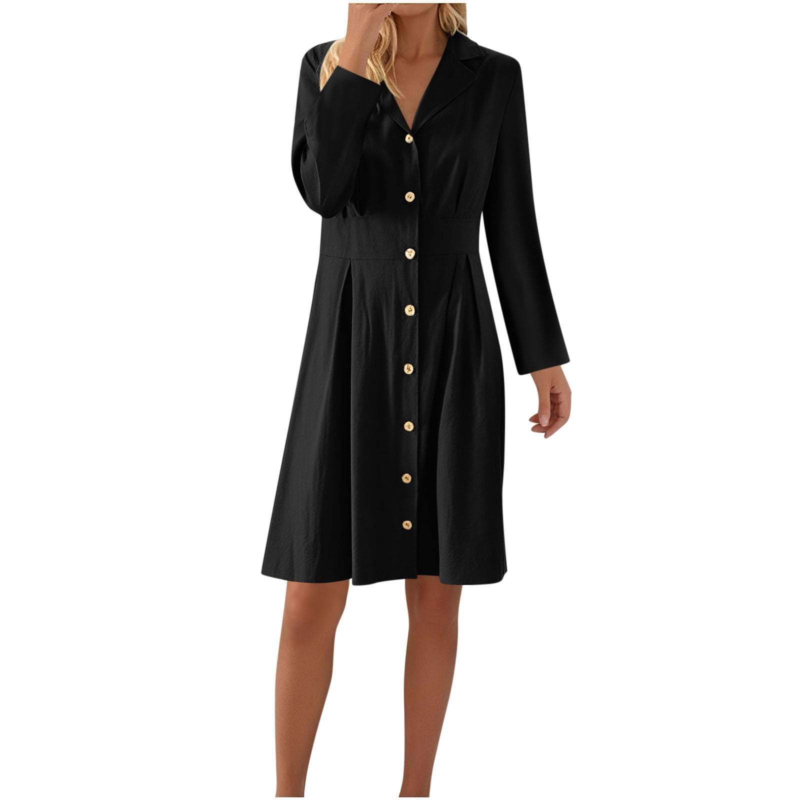 2025 Elegant Long Sleeve Linen Dresses for Women Button Down Swing A ...