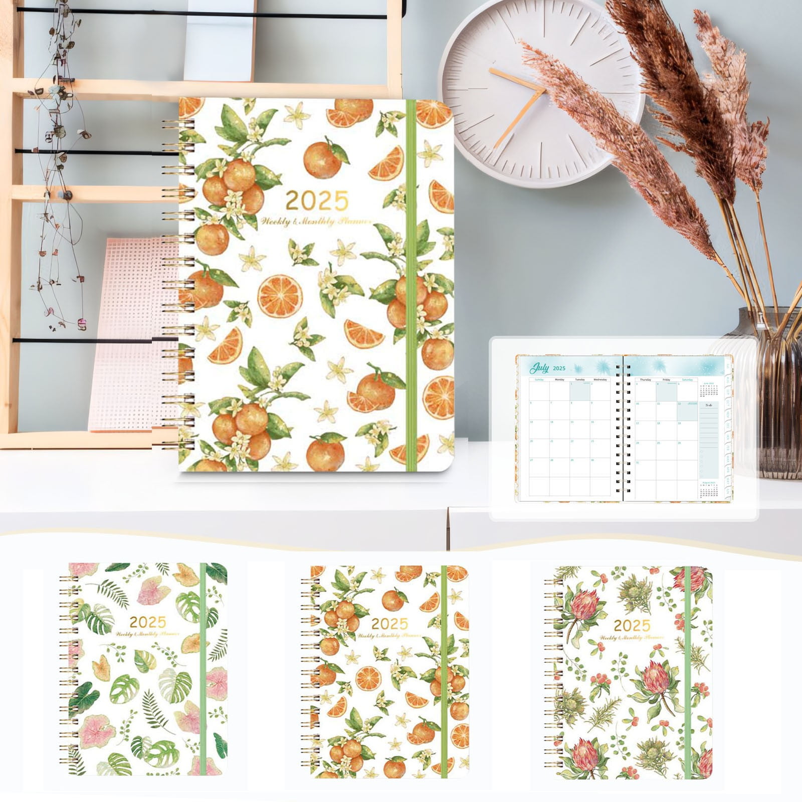 2025 English Monthly Plan Book, Spiral Bound Notebook, 8x5.5 Inches ...